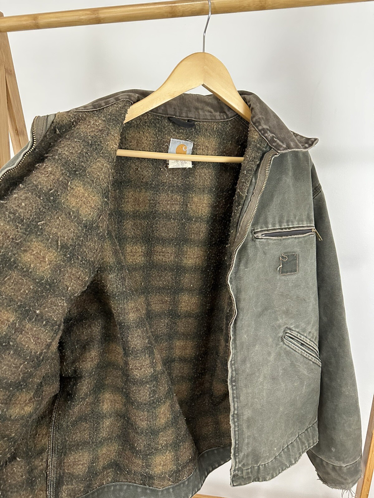 VTG Carhartt Detroit Work WIP Moss Blanket Lined Canv… - Gem