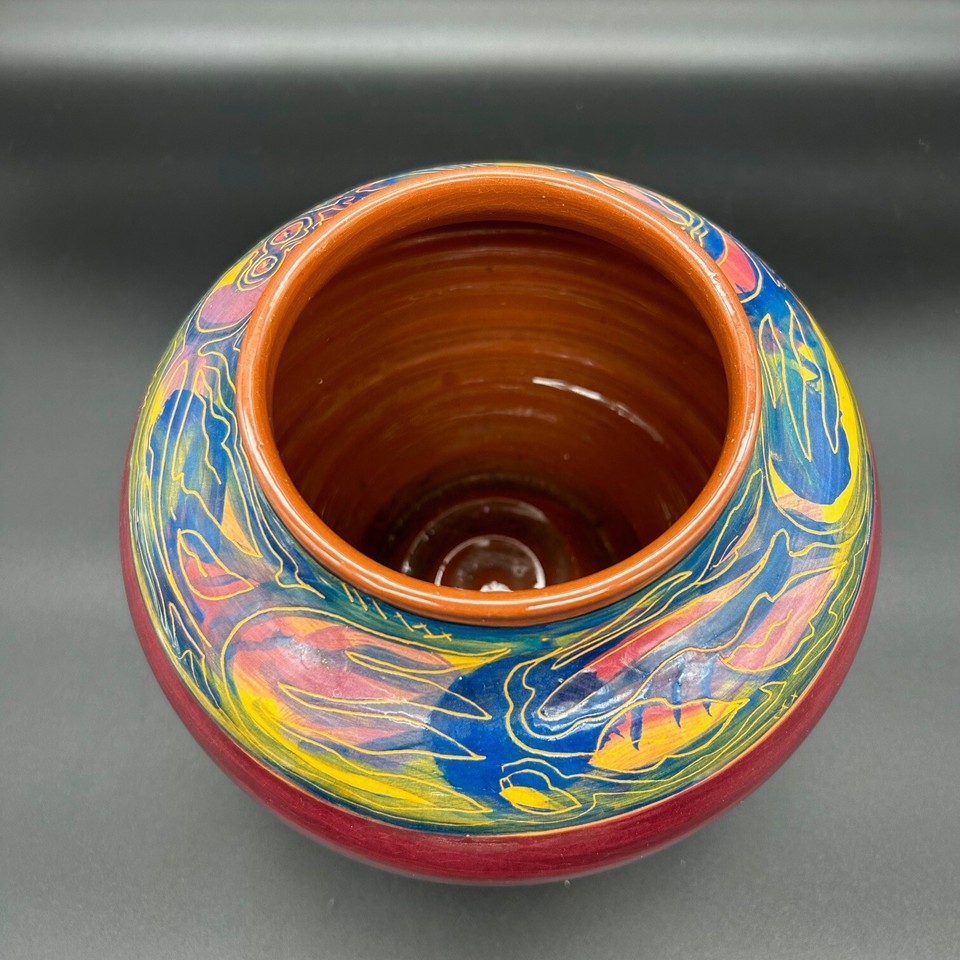 Hand Thrown Colorful Incised Pottery Vase Artist Signed Hawk Wings | eBay