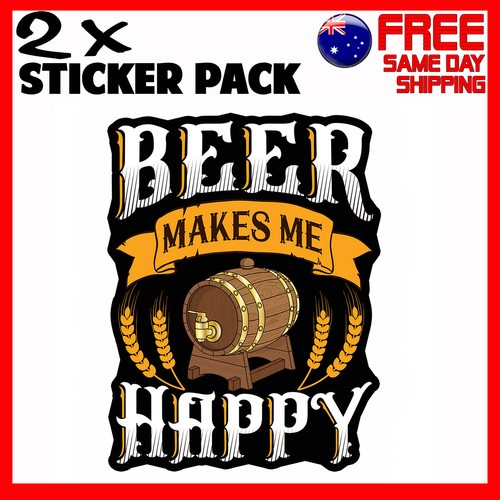2 x Stickers - Beer Makes Me Happt Alcohol - Car Bumper Funny Novelty ...