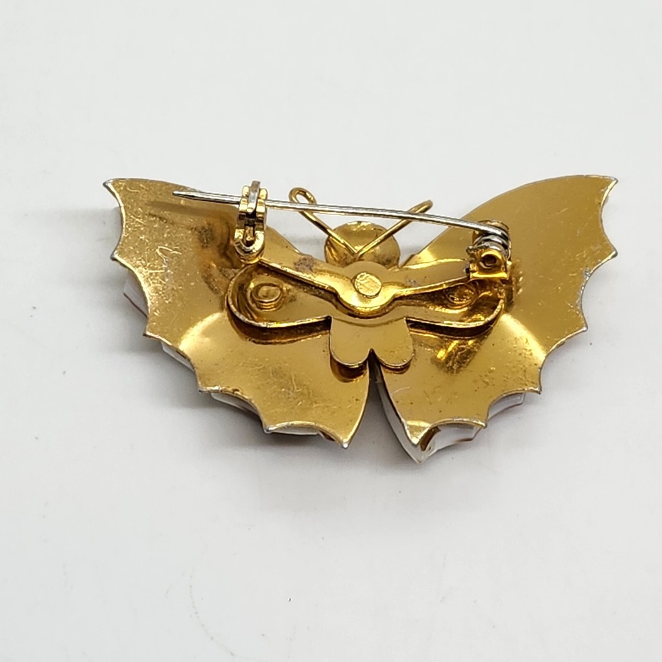 Vintage Butterfly Brooch Shell Wings Seashell Conch Carved Gold Tone ...