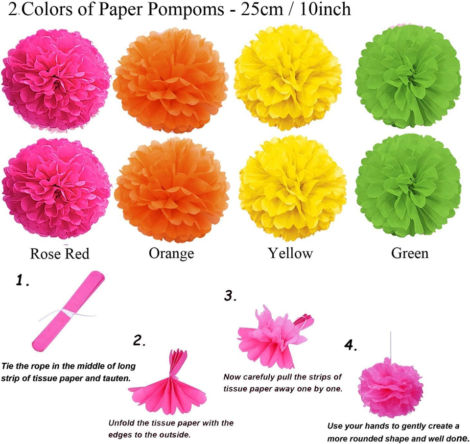 Party Decoration, 21 Pcs Multi-Color Hanging Paper Fans, Pom Poms ...