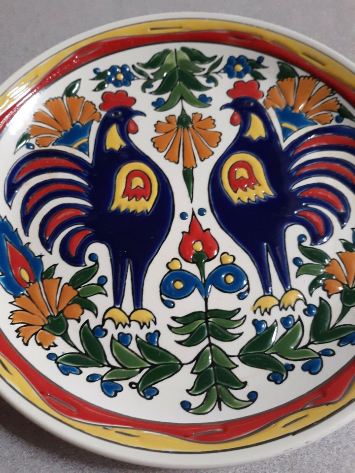 Hand Made DECORATIVE ROOSTER PLATE Manousakis-Keramik-Rodos Greece | eBay