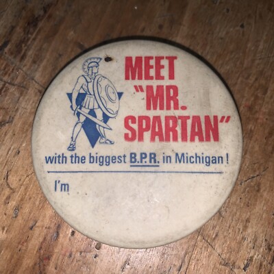 Vintage Meet “Mr Spartan” Button Pin Michigan B.P.R. | eBay