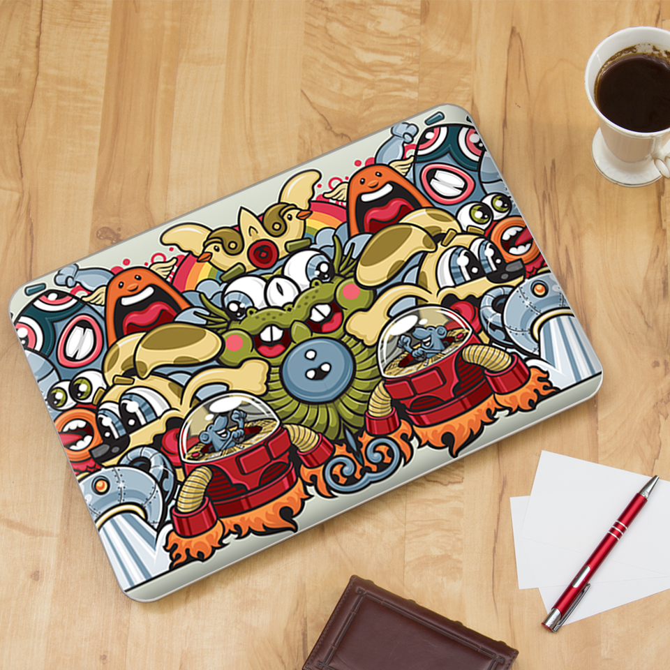 Universal Laptop Skins wrap for 15" - Aliens Cartoon Collage Sticker | eBay