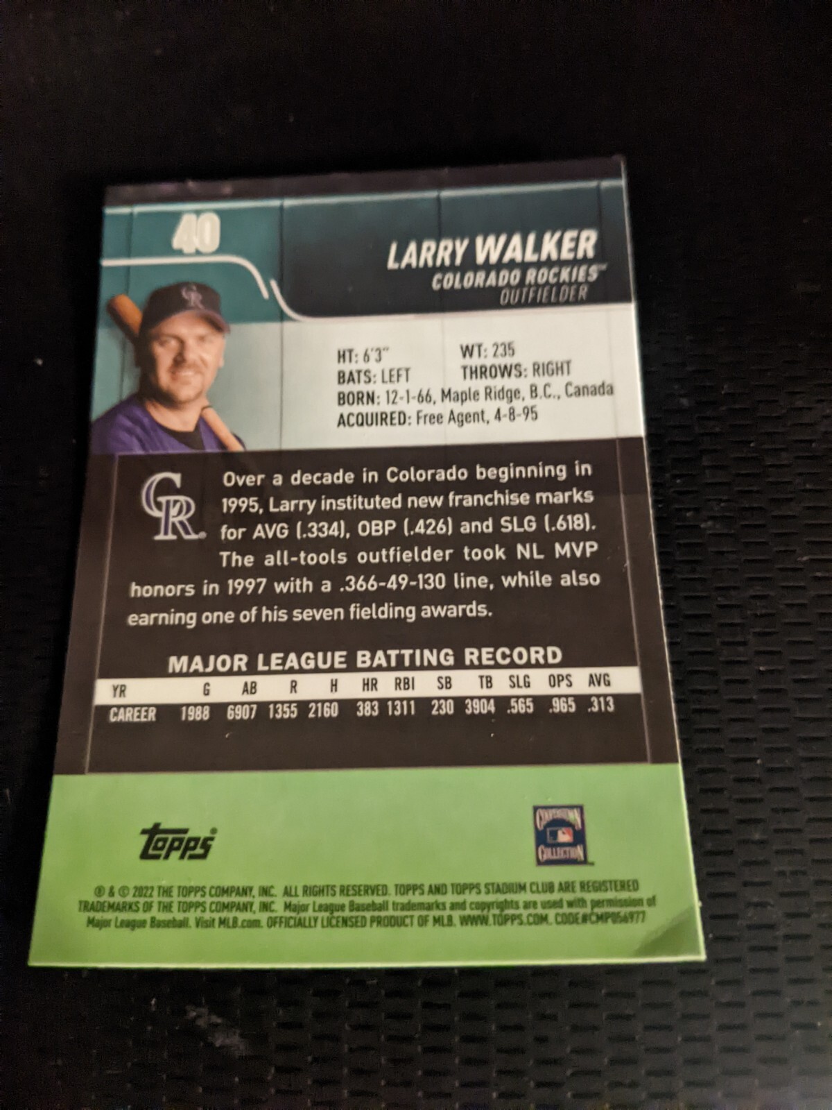 2022 Topps stadium club chrome Larry Walker no 49 Colorado rockies | eBay