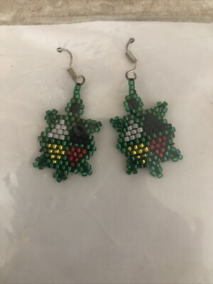 Native American Hand beaded turtle earrings Dangling 1” | eBay