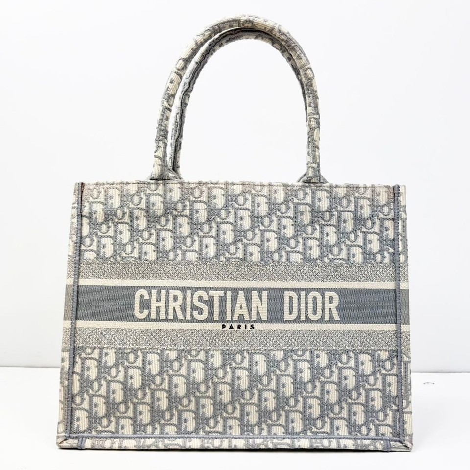 Christian Dior Book Tote Medium Grigio Tela Firmato Logo Usato dal ...