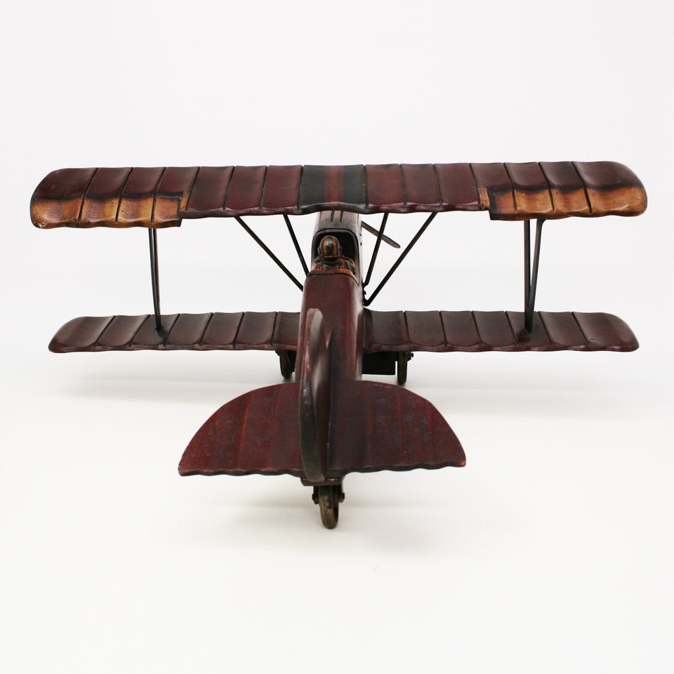 30" Wood Carved Biplane Fighter Pilot Plane Airplane Steel Wheels ...