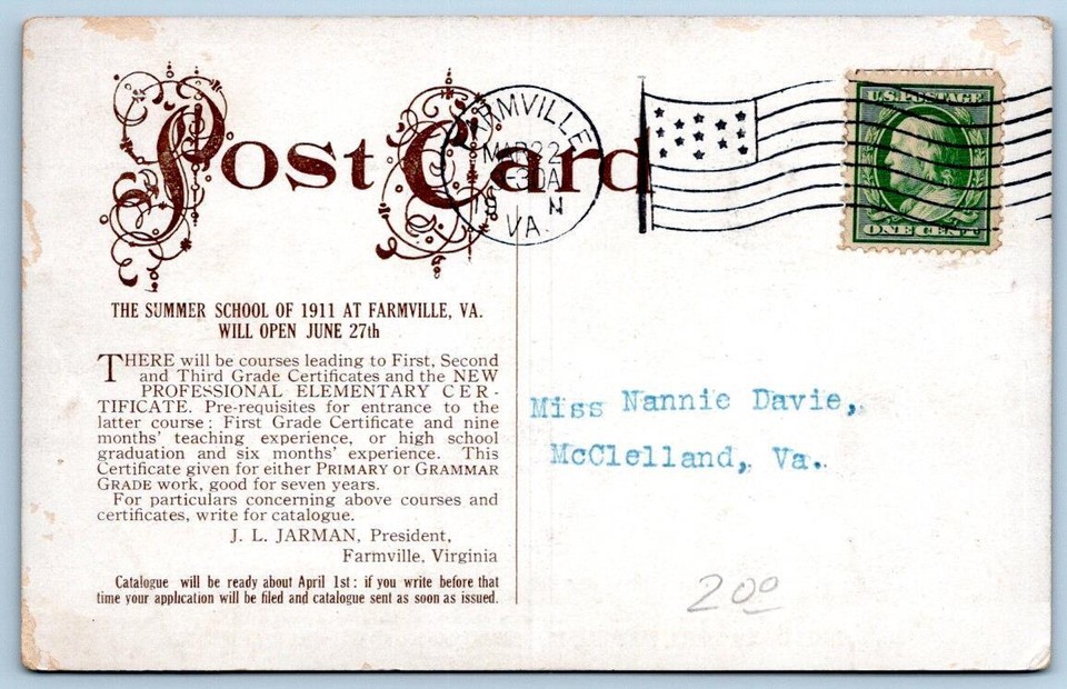 1911 STATE FEMALE NORMAL SUMMER SCHOOL FARMVILLE VIRGINIA VA 4 VIEWS ...