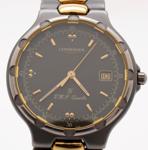 Vintage [EXC+5] Longines Conquest Ti V.H.P. 4026 Black Gold Qz Men's ...