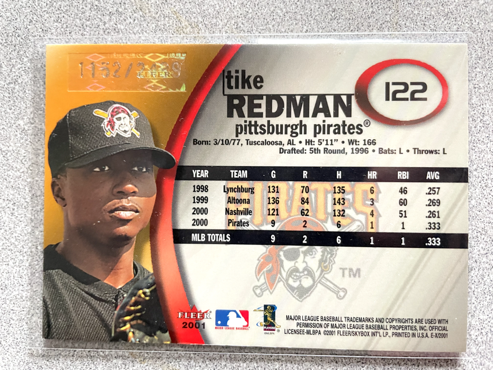 2001 Fleer E-X Prospect Tike Redman Rookie Card /2499 #122 Pittsburgh ...