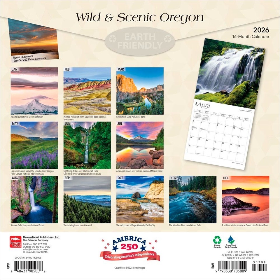 Oregon Wild & Scenic | 2026 12x24" (Hanging) Square Wall Calendar ...