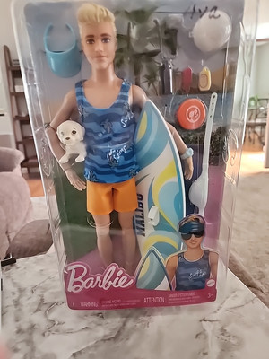 Beach Ken Doll (Barbie) Surfer With Surf Board, Puppy Pet & Accessories ...
