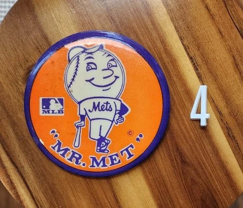 Vintage Late 1975 Large 3.5 in MLB Mets Pin Button Mr Met Orange Blue ...