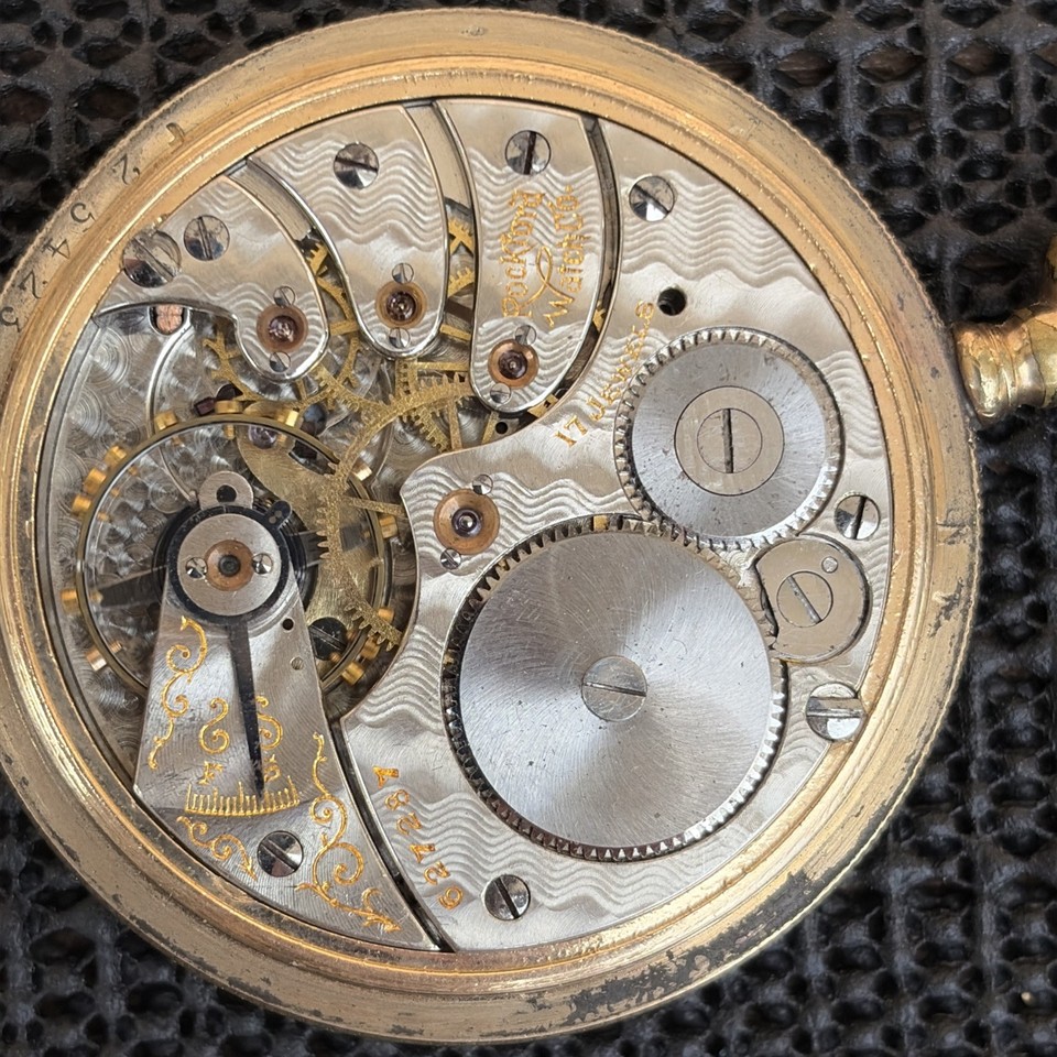 1908 Rockford Pocket Watch 16s 17j Grade 572 AWC GF Case Sidewinder ...