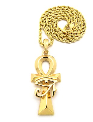 NEW EYE OF HERU ANKH CROSS PENDANT &24" ROPE CHAIN HIP HOP NECKLACE ...