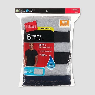 Hanes Red Label Men's Crewneck Dyed T-Shirt 6pk - Black/Gray/Blue XXL ...