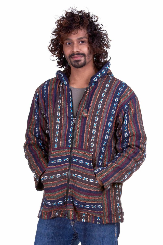 Mens Hippy Jacket, Mans Nepalese Baja Hippie Hoodie, Festival Clothing ...