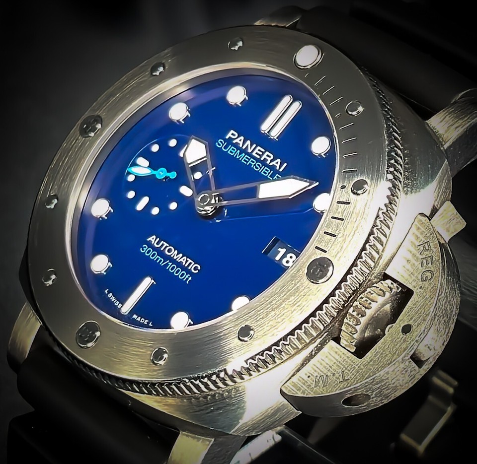 PANERAI SUBMERSIBLE BMG-TECH 47MM TITANIUM BLUE DIAL EXCELLENT FULL ...