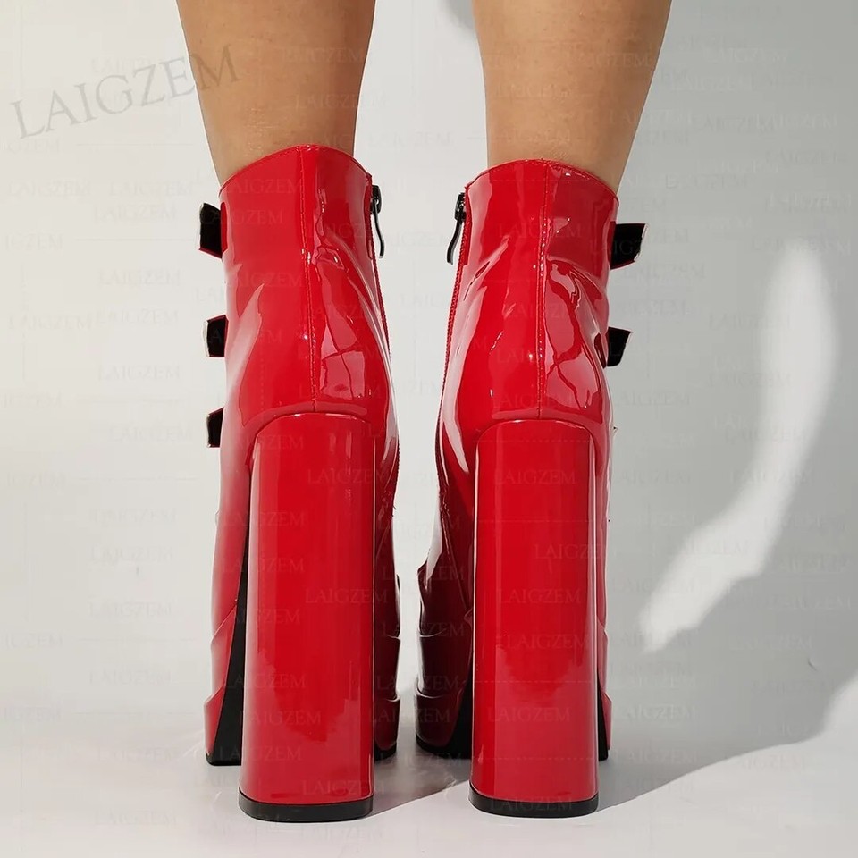 Women Pumps Platform Shiny Open Toe High Heels Side Zip Up Sandals ...