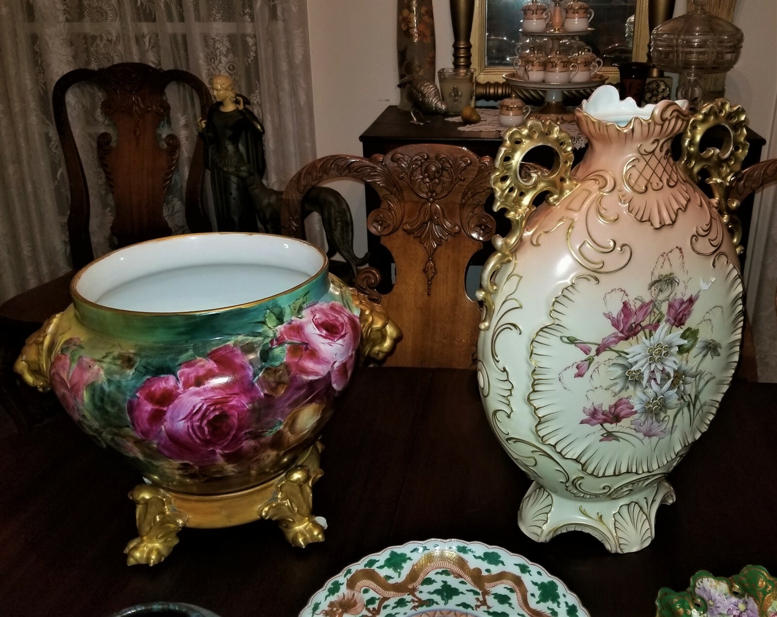 Porcelain Flask VASE, Austrian, Rococo, Rocaille/Shell, Gilt, Rose ...