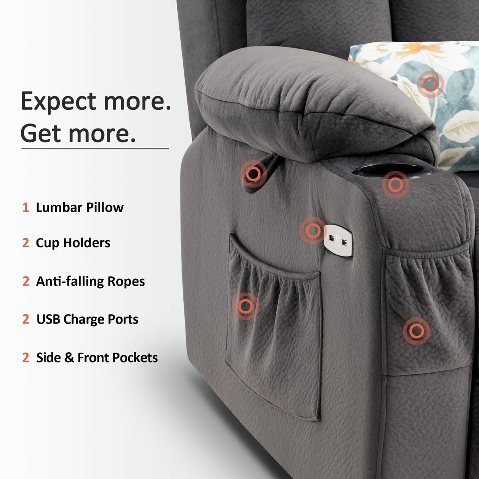 MCombo Large Electric Power Lift Recliner Chair, USB Ports, Fabric 7426 ...