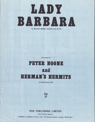 Lady Barbara - Peter Noone & Herman's Hermits - 1970 Sheet Music | eBay