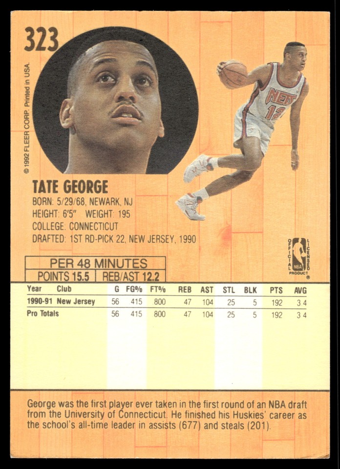 1991 Fleer #323 Tate George New Jersey Nets | eBay