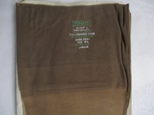 1PR VINTAGE PENNY'S DARK SEAMED FULL FASH FLAT KNIT NYLON STOCKINGS 9 1 ...