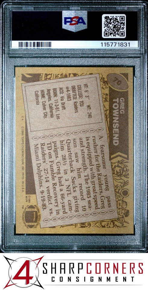 1986 TOPPS #70 GREG TOWNSEND RC RAIDERS PSA 9 | eBay