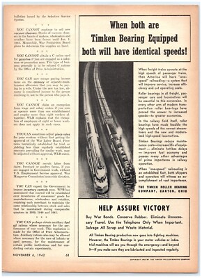 1942 Timken Roller Bearing Company Print Ad, Both Freight Trains ...