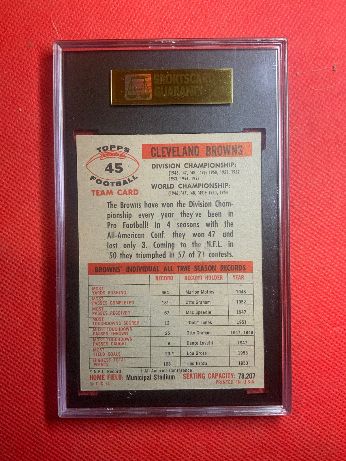 Cleveland Browns Rare 1956 Topps Team Card World Champs SGC 92/8.5 | eBay