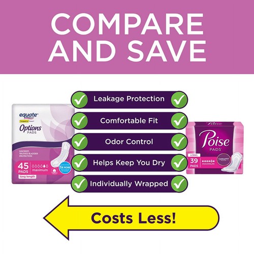 Equate Options Women's Bladder Control Pads, Unscented, Maximum ...