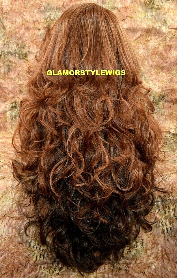 LACE FRONT FULL WIG LONG WAVY LAYERED SIDE HAIR PART AUBURN MIX HEAT OK ...