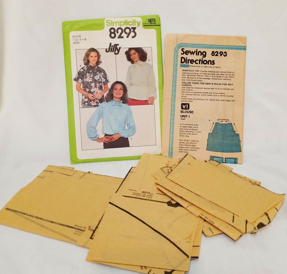 Misses Jiffy Pullover Blouse Simplicity 8293 Vintage 1977 Size Petite 6 ...