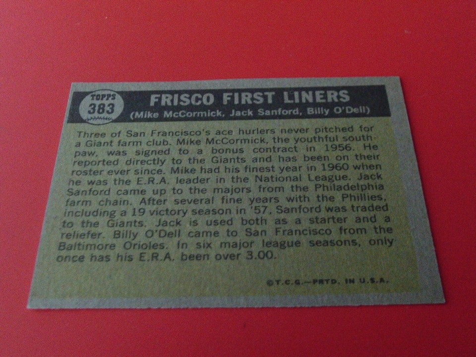 1961 TOPPS#383 FRISCO FIRST LINERS S.F. GIANTS NEAR MINT OR BETTER | eBay