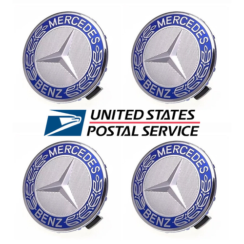 4PCS Fit For Mercedes Benz Wheel Center Caps Emblem Blue Rim Hub Cover ...