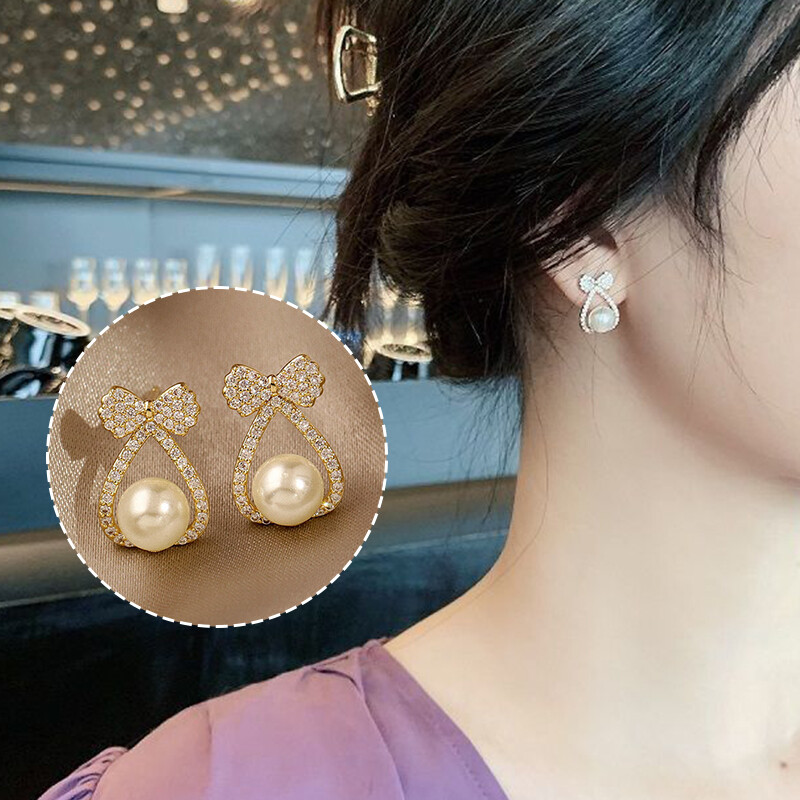Pearl Studs Bow Crystal Earrings for Women Eardrop Tiny Wedding Fashion Jewe OF | eBay