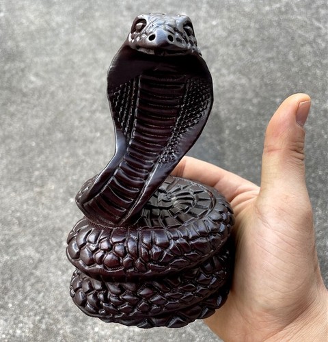 Black Ebony Wood Carved Snake Statue King Cobra Sculpture Animal Decor ...