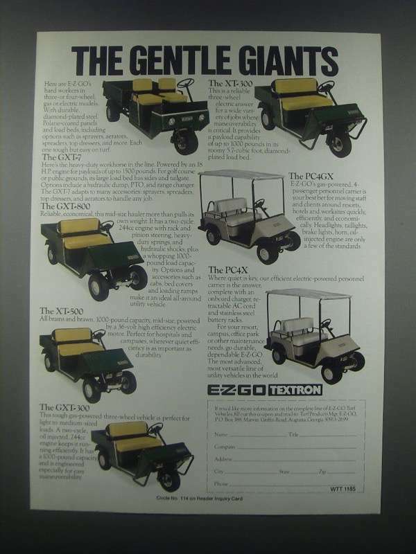 1985 Textron E-Z-Go Turf Vehicle Ad - GXT-7 GXT-800 | eBay