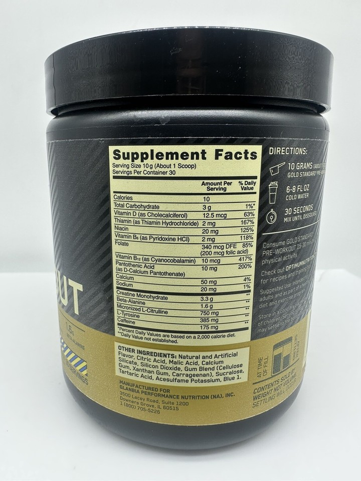 Optimum Nutrition, Gold Standard Pre Workout Blueberry Lemonade 30 ...
