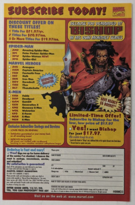 Bishop Marvel Comics Subscription Print Ad Poster Art PROMO Original ...