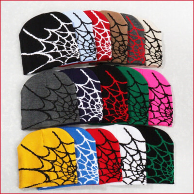 Y2K Spider Web Beanie Cap Winter Knit Hat Hip Hop Skull Cap Unisex ...