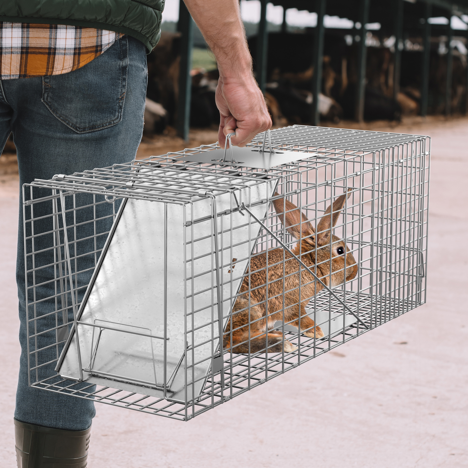 2PCS Live Animal Traps 32"x12.5"x12" Steel Humane Animal Cage Raccoon ...