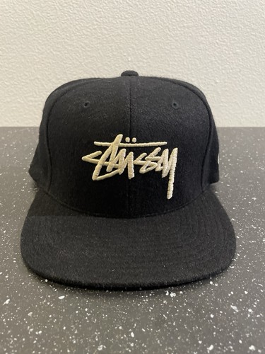 Stussy Script Black Wool Like SnapBack Hat | eBay UK