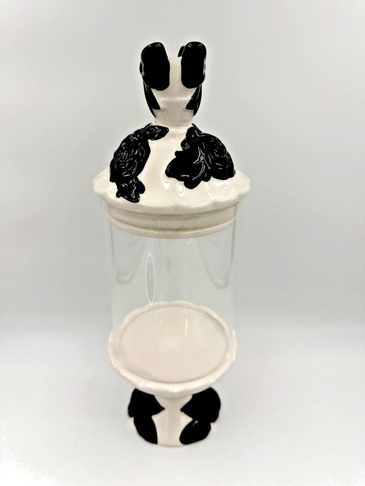 Cobwebs & Cauldrons Glass Candy Jar Black Bow Halloween Decor Retro ...