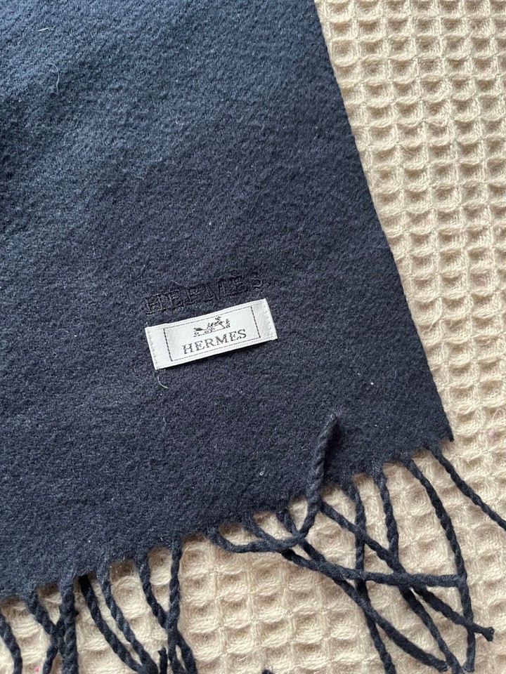 HERMES Men's scarf blue fringe | eBay