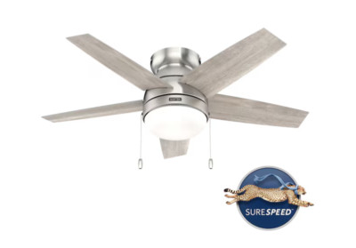 Hunter Alexander 44-in Brushed Nickel Indoor Flush Mount Ceiling Fan W ...