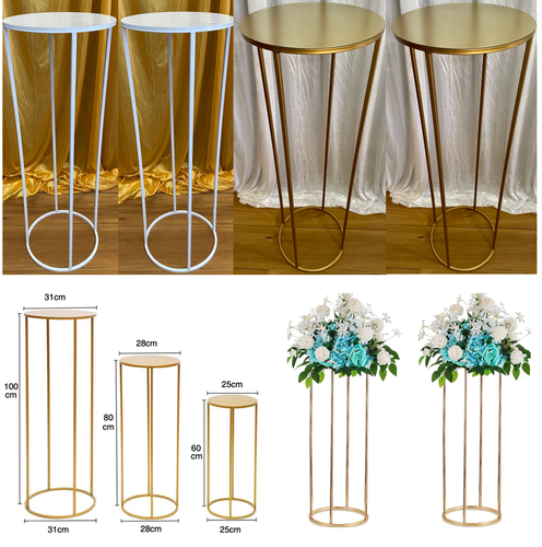 Round White Gold Wedding Flower Cake Stand Column Geometric Centerpiece ...