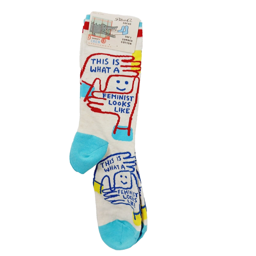 Sock Blue Q Crew Women Boy Feminist Looks Like Women Right Libber NWT ...